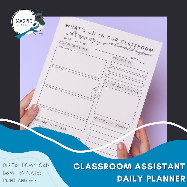 Teacher Assistant Planner Classroom Day at A Glance School Volunteer Guide LSA Daily Organiser ...