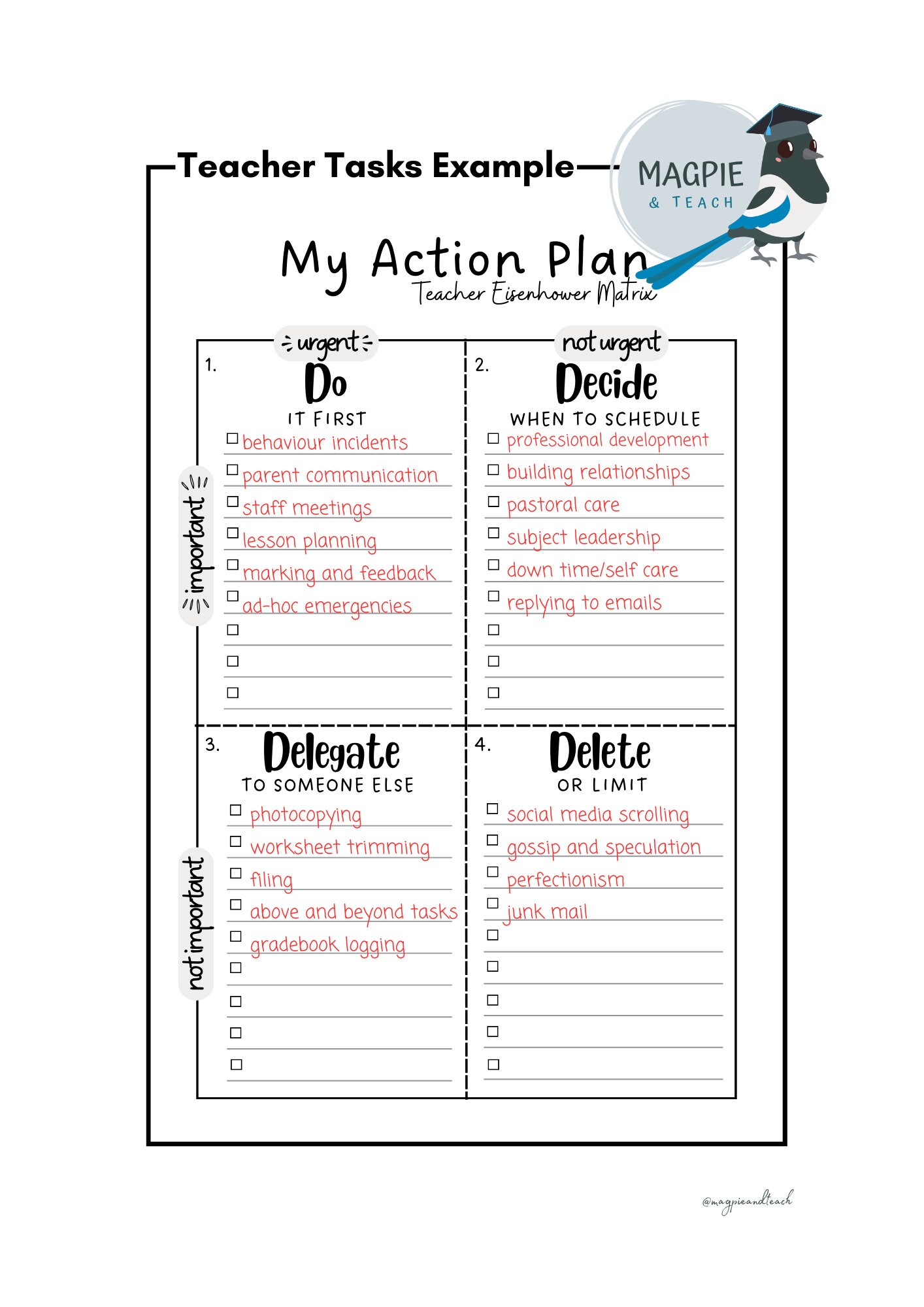 Teacher Eisenhower Matrix | Productivity Planner | Daily Priority ...