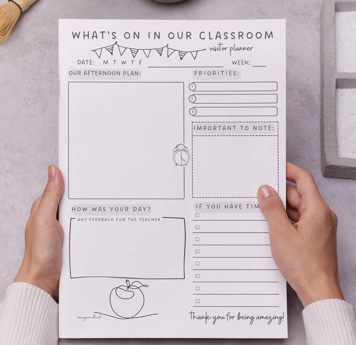 Teacher Assistant Planner Classroom Day at A Glance School Volunteer ...