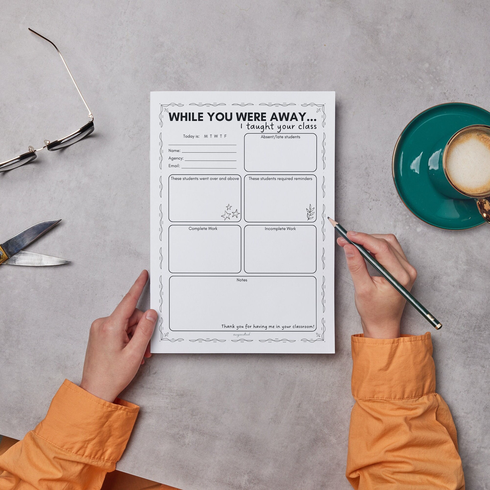 Supply Teacher Feedback Template Substitute End of the Day Report While ...