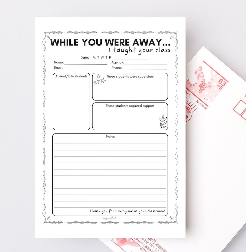 Supply Teacher Feedback Template | Substitute End of the Day Report ...