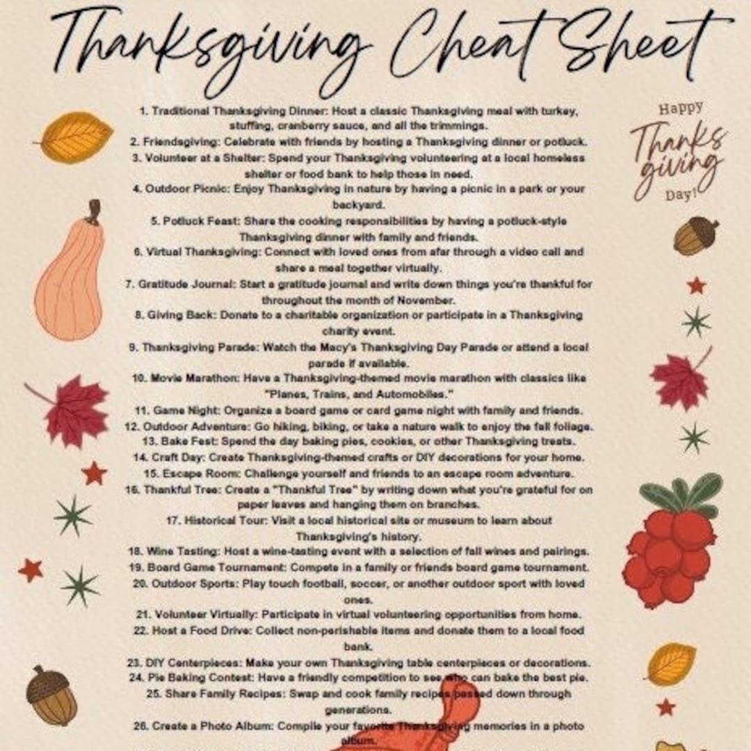 Thanksgiving Activities Cheat Sheet: Elevate Your Thanksgiving ...