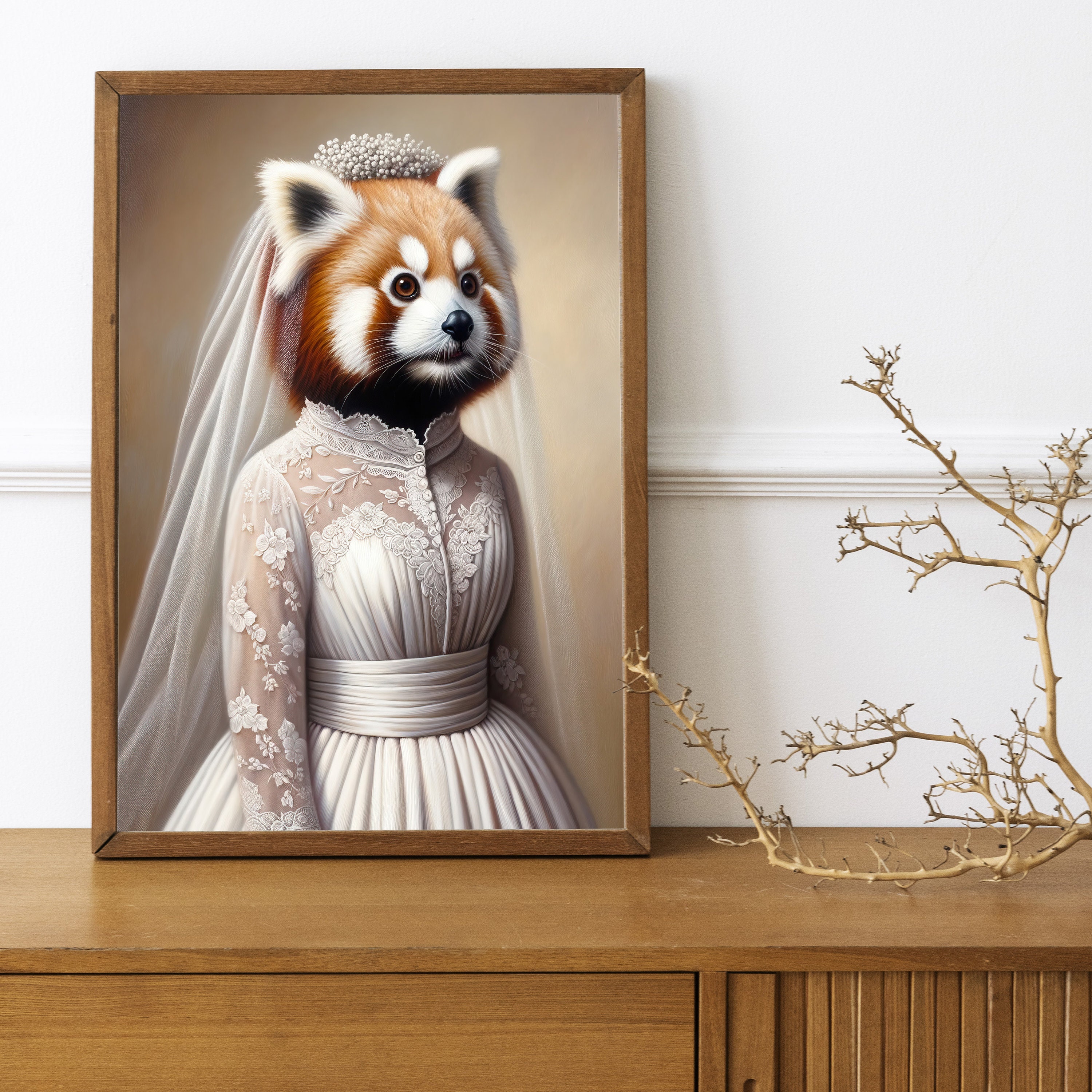 Portrait of a Red Panda Wearing a Wedding Dress Animal Wall - Etsy