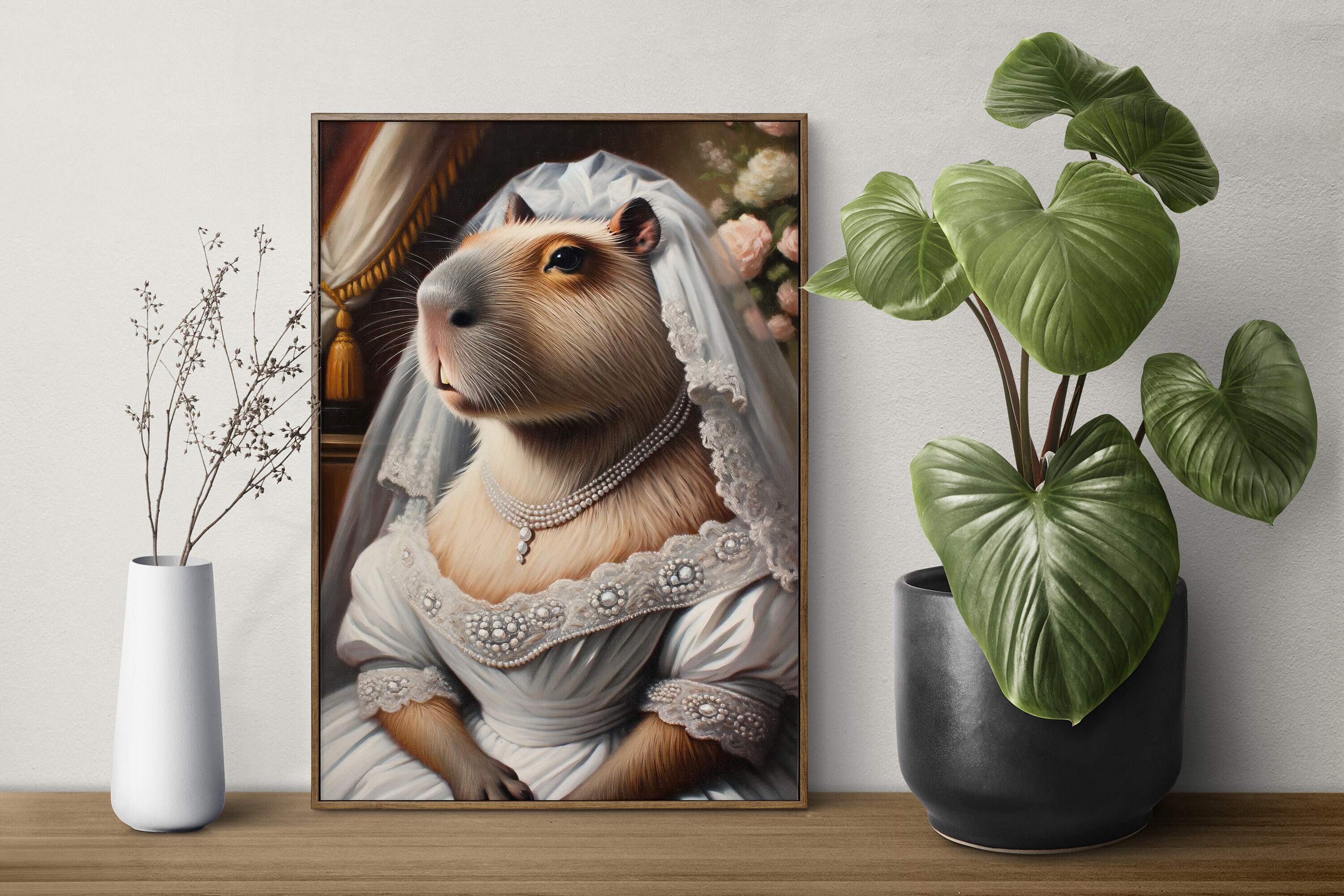 Portrait of a Capybara Wearing a Wedding Dress Animal Wall - Etsy