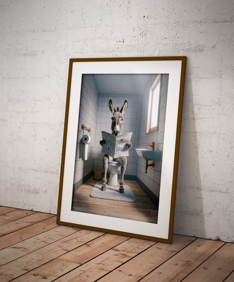 Foto de un burro leyendo el periódico en el inodoro, Decoración ...
