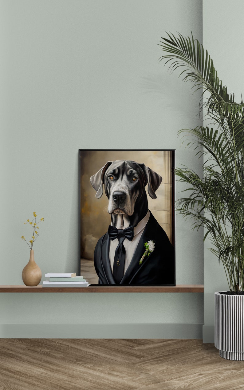 Portrait of a Great Dane in a Tuxedo, Animal Wall Decor, Tuxedo Great ...