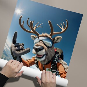 Photograph of a Skydiving Reindeer in Free Fall, Epic Wall Art, Animal ...