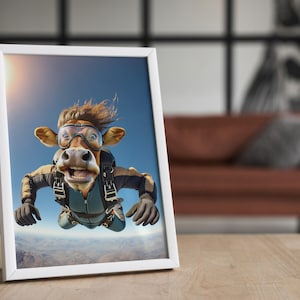 Photograph of a Skydiving Cow in Free Fall, Epic Wall Art, Animal Print ...