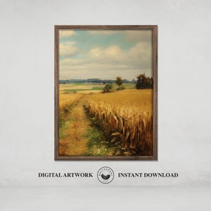 Trio of Printable Oil Paintings: Cornfield Landscape, Vintage American Landscape Art Print ...
