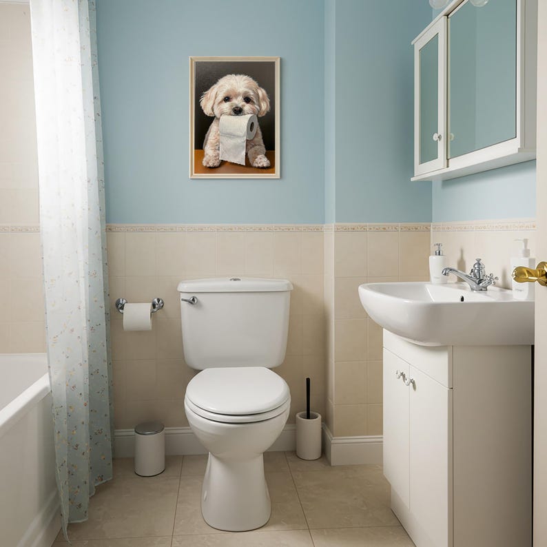 Bichon Frisé With Toilet Paper Roll in Mouth, Toilet Humor, Bichon ...