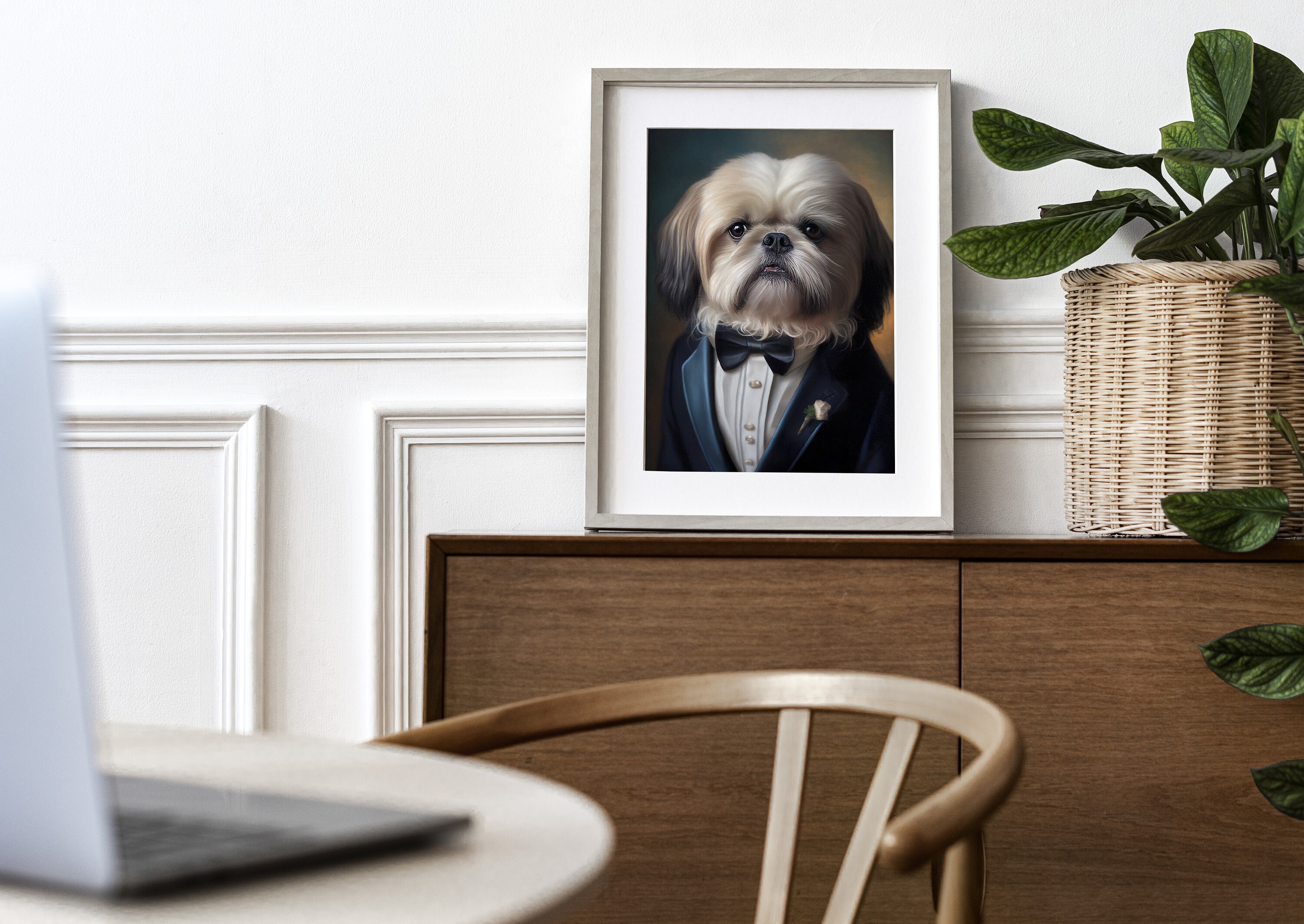 Portrait of a Shih-tzu in a Tuxedo, Animal Wall Decoration, Shih-tzu ...