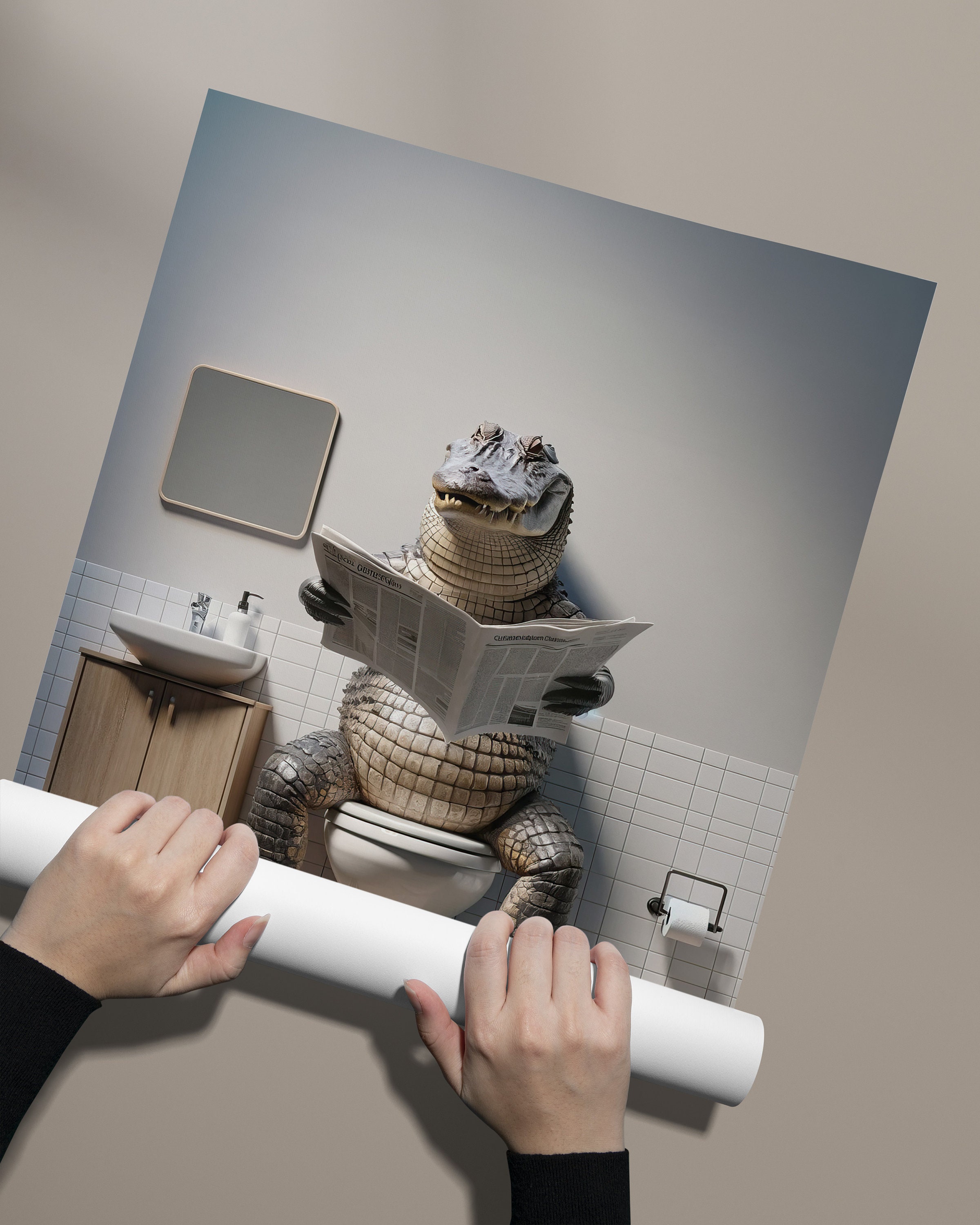 Photograph of an Alligator Reading the Newspaper on the Toilet, Funny ...