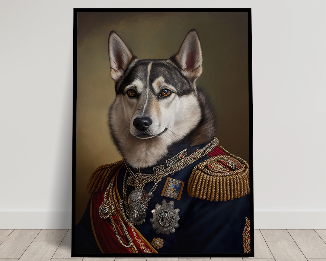 Portrait of a Husky in Military Uniform, Heroic Husky Wall Print, Husky ...