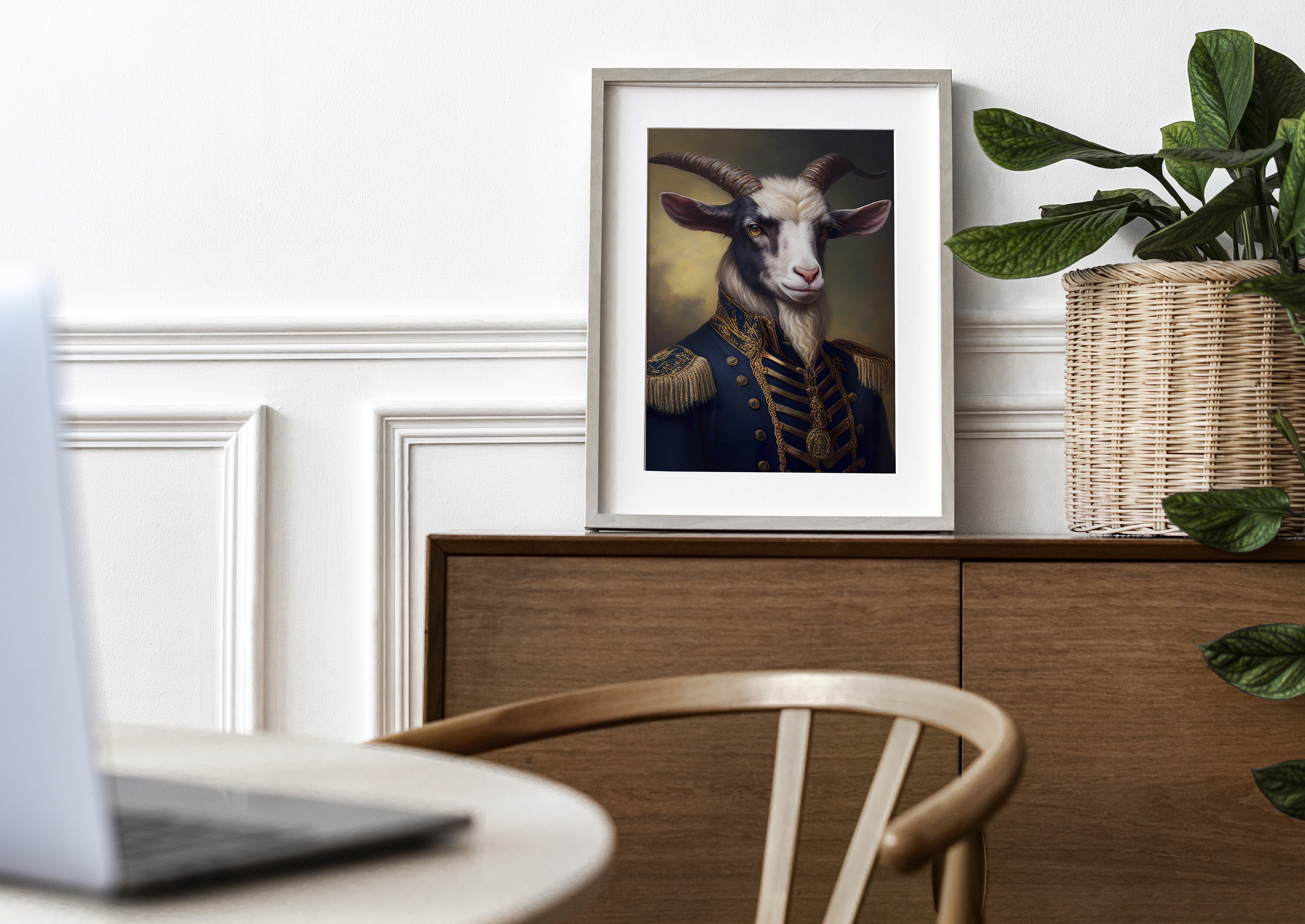 Portrait of a Goat in Military Uniform, Animal Wall Decor, Hero Goat ...