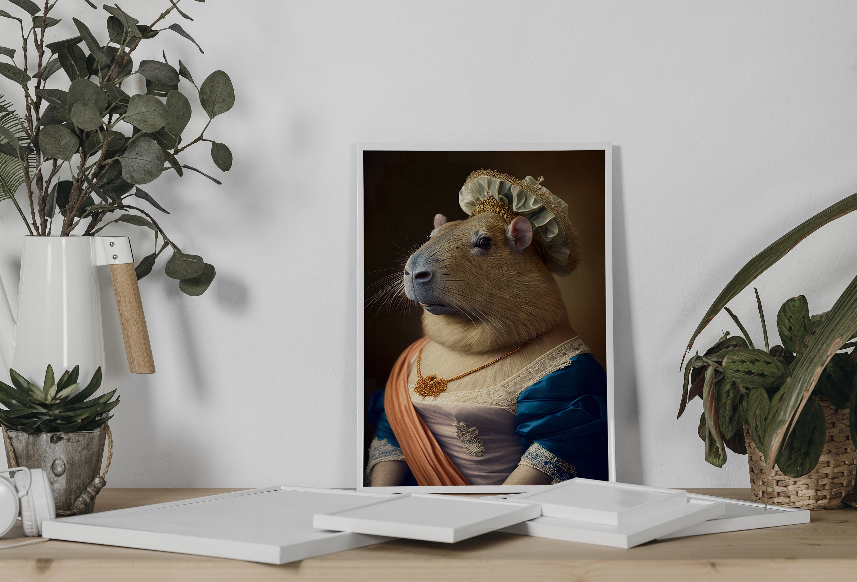 Portrait of a Capybara in a Princess Dress, Baroque Painting Capybara ...
