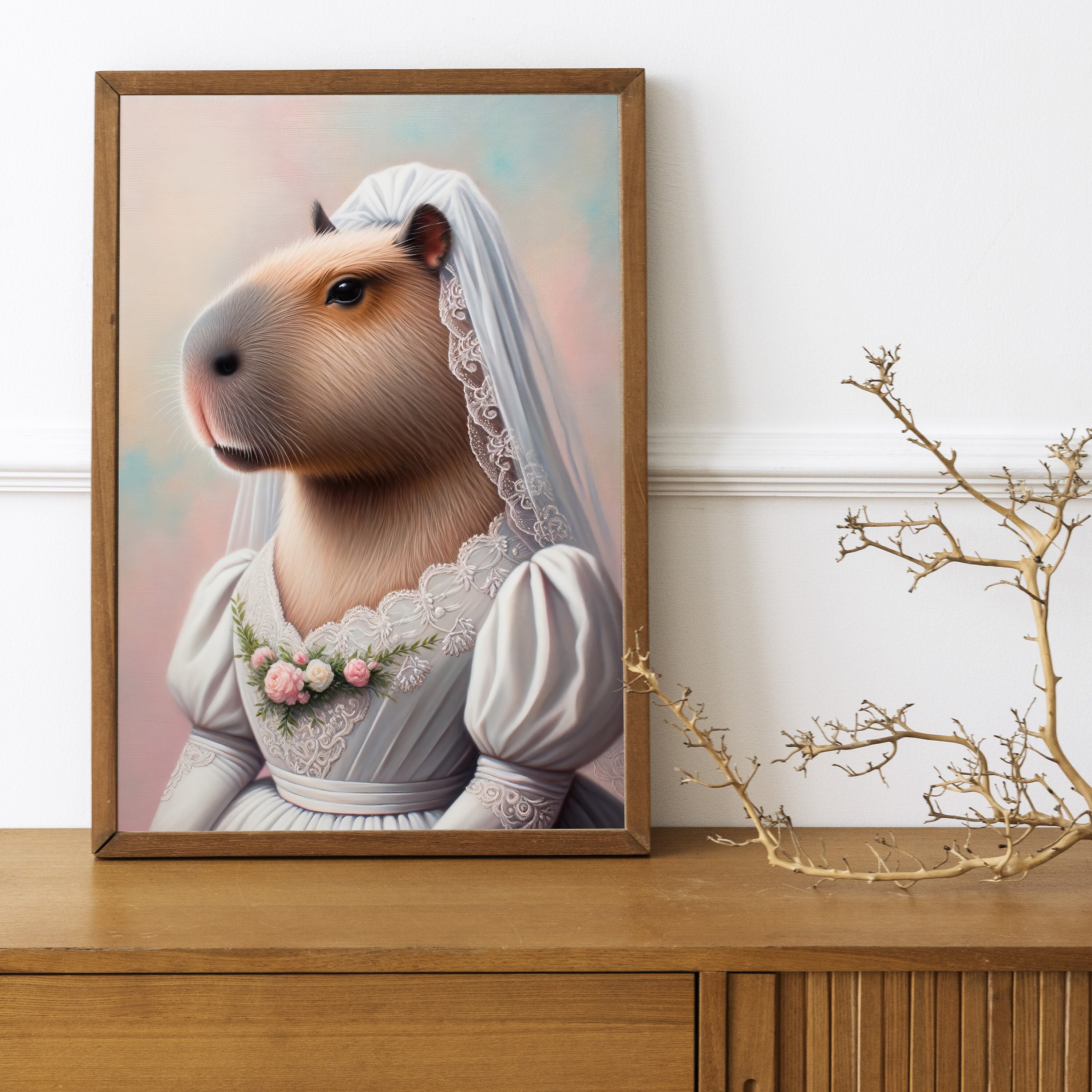 Portrait of a Capybara Wearing a Wedding Dress, Animal Wall Decor ...
