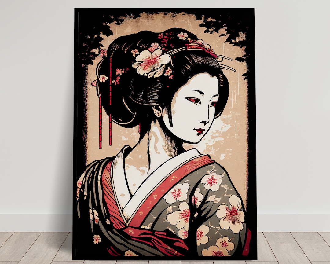 Geisha Wall Poster, Japanese Art Style Illustration, Geiko Wall ...