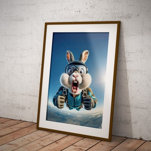 Photograph of a Skydiving Rabbit in Free Fall, Epic Wall Art, Animal ...