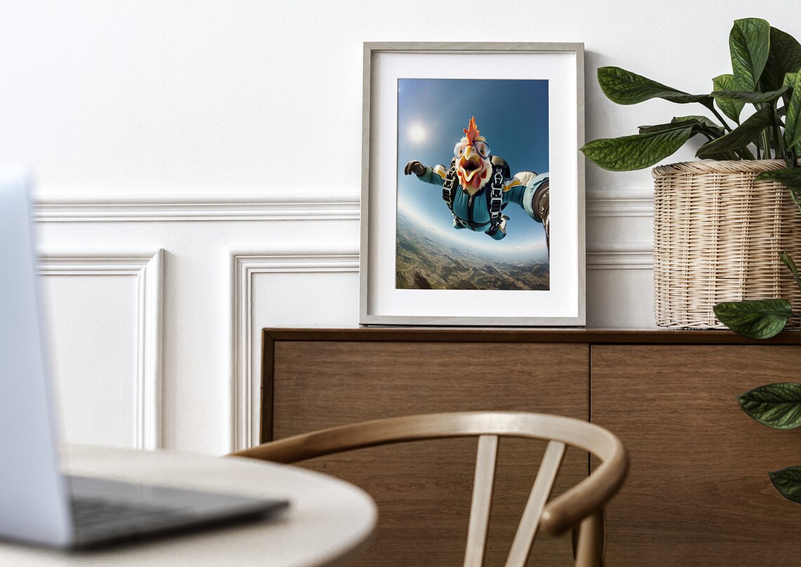 Photograph of a Skydiving Chicken in Free Fall, Epic Wall Art, Animal ...