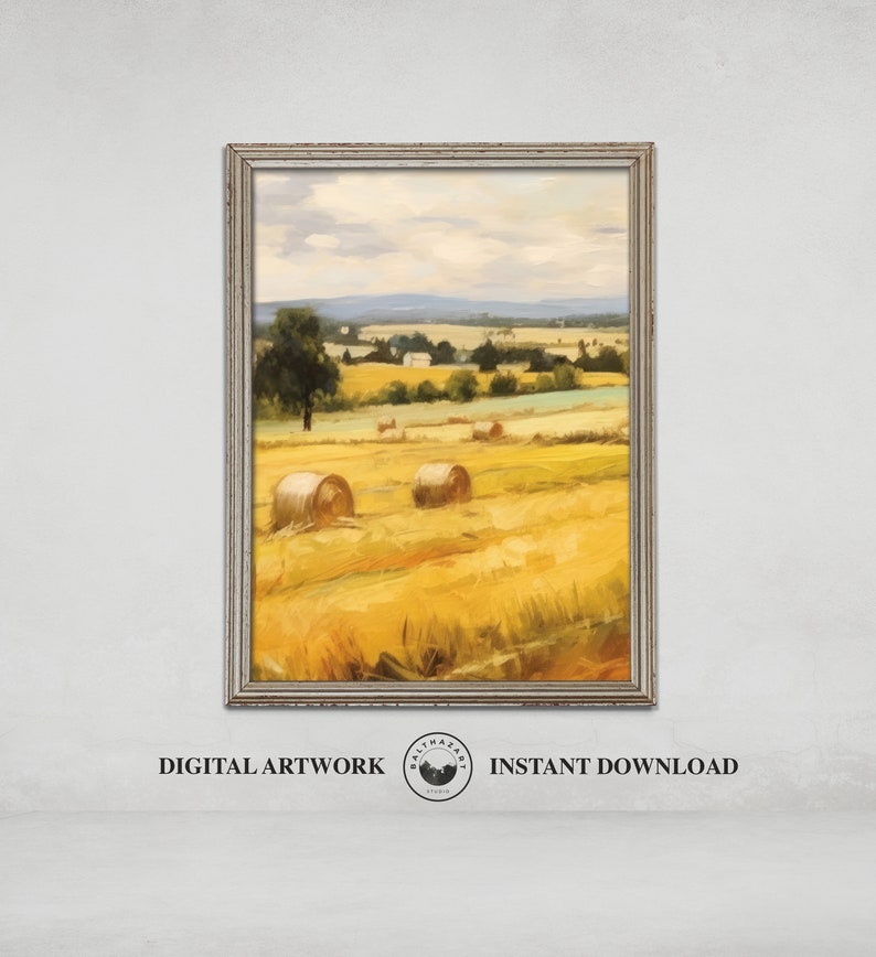 Trio of Printable Vintage Oil Paintings: Hay Bales in - Etsy