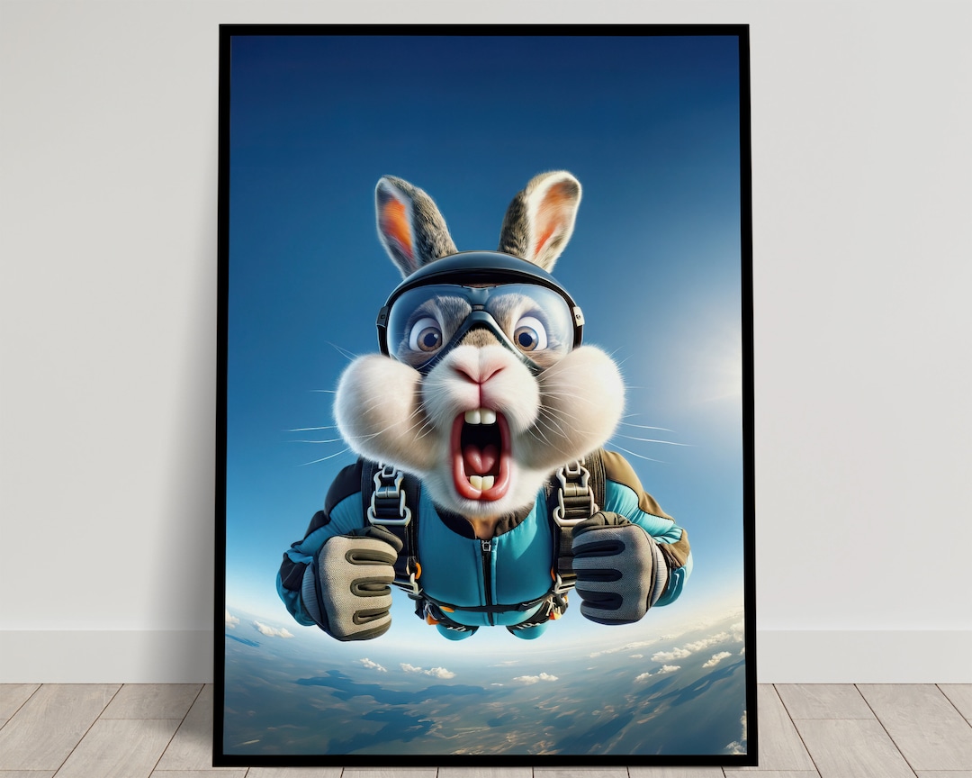 Photograph of a Skydiving Rabbit in Free Fall, Epic Wall Art, Animal ...