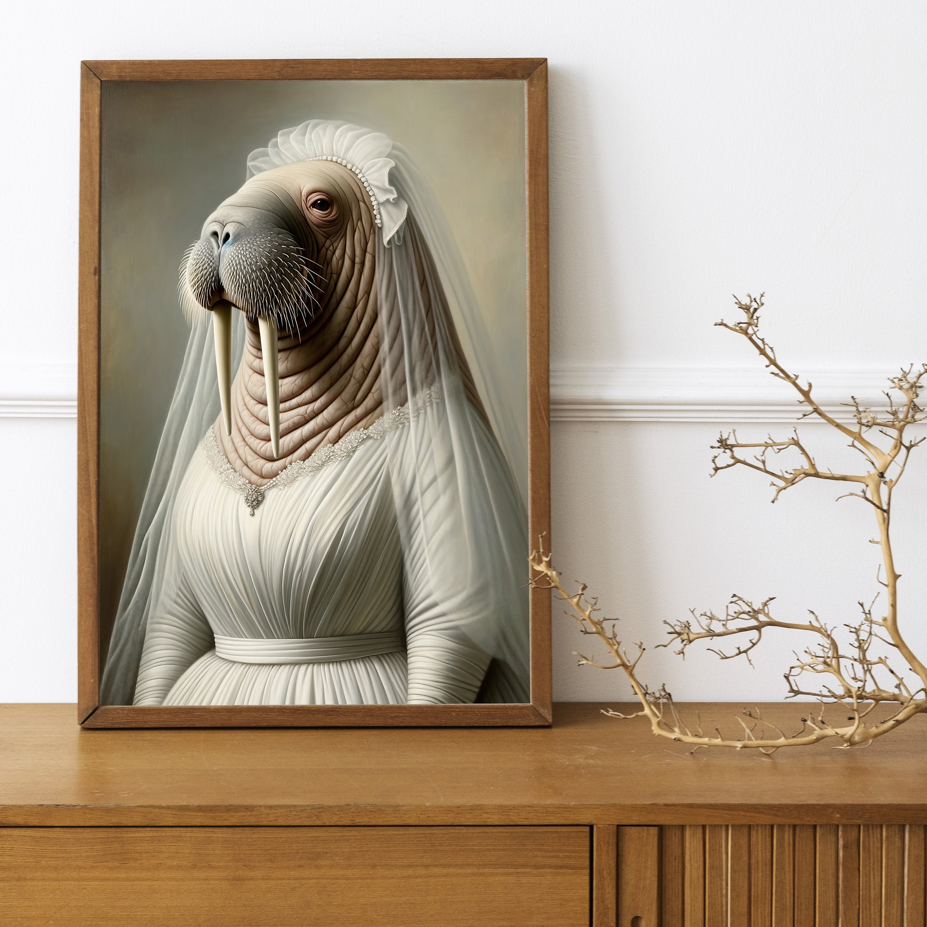 Portrait of a Walrus Wearing a Wedding Dress, Animal Wall Decor, Walrus ...