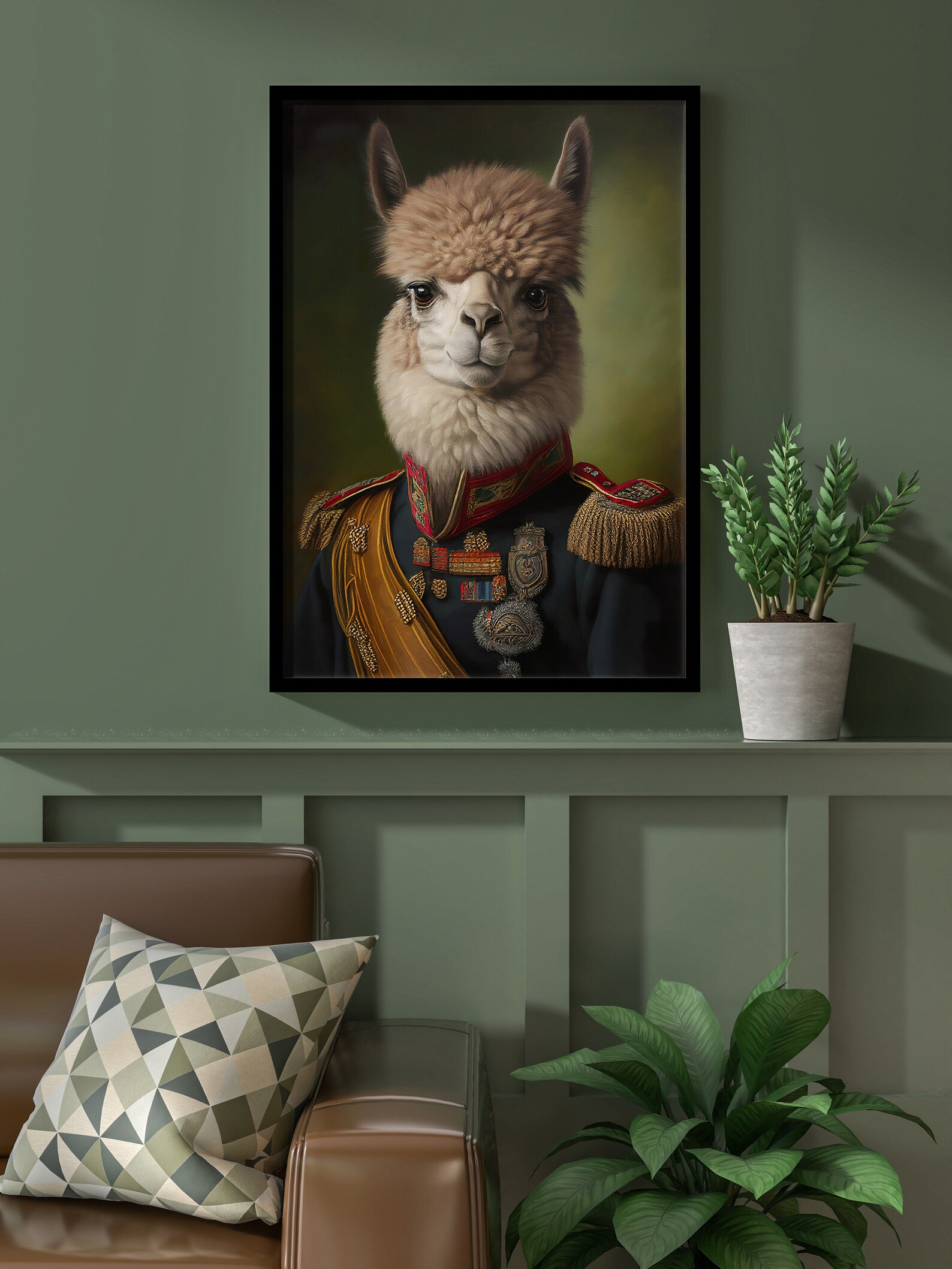 Portrait of an Alpaca in Military Uniform, Animal Wall Decor, Heroic ...