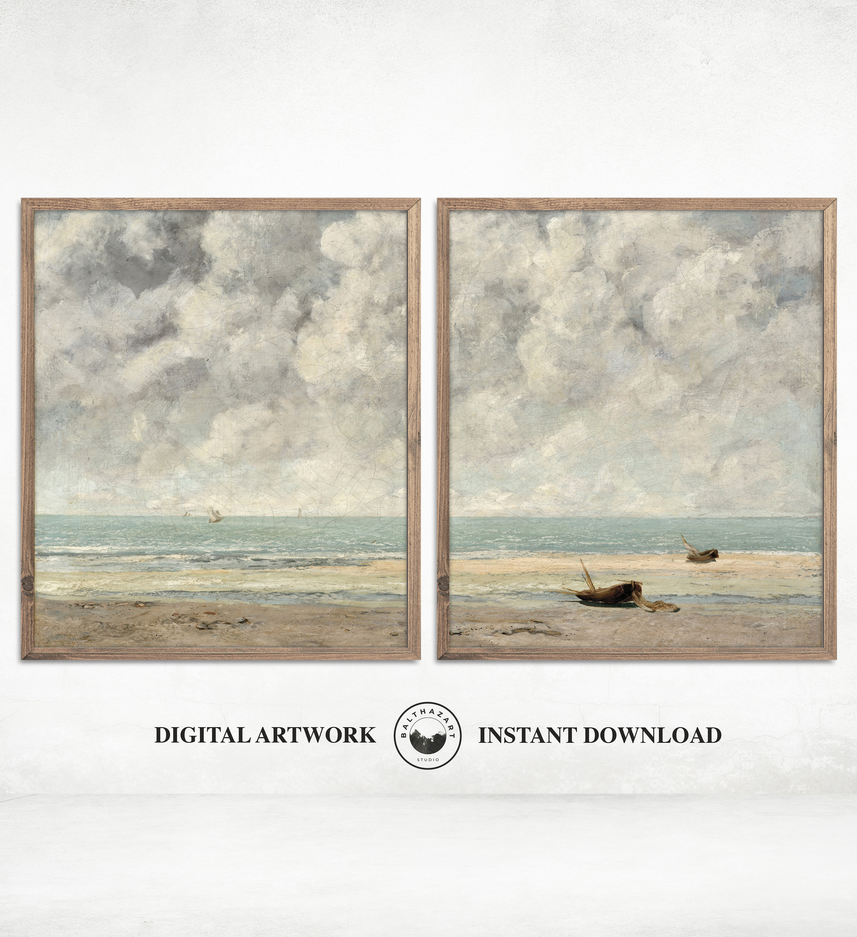 Printable Oil Paintings: Soft Coastal Landscape, Vintage Seascape Print ...