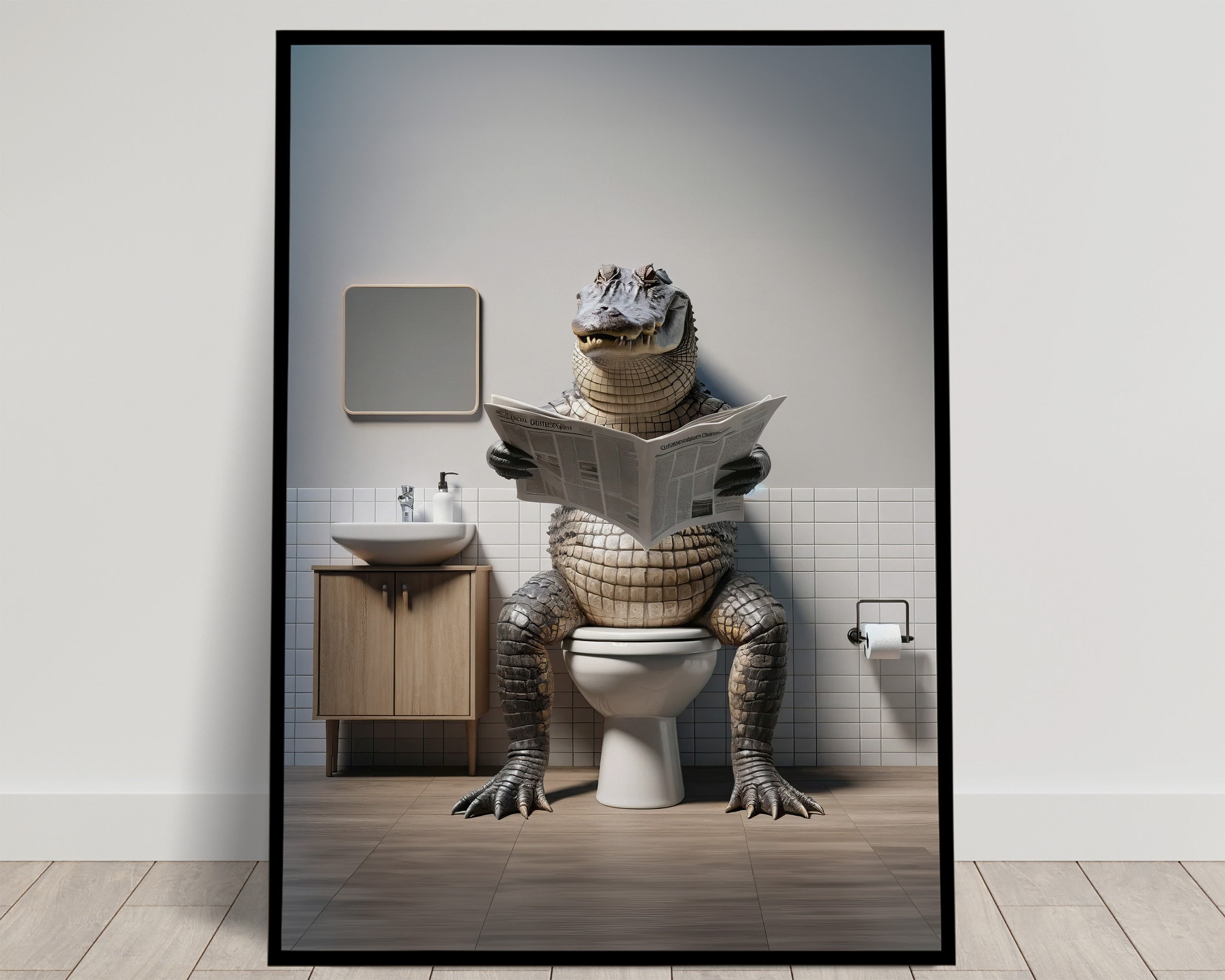 Photograph of an Alligator Reading the Newspaper on the Toilet, Funny ...