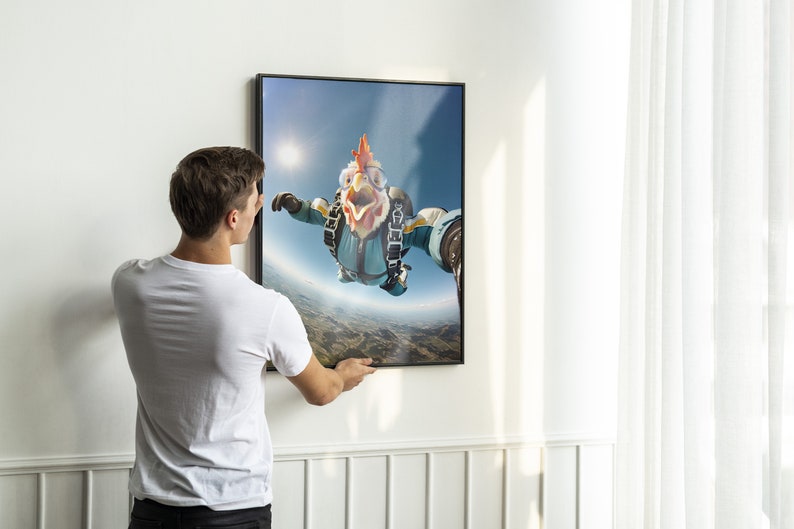 Photograph of a Skydiving Chicken in Free Fall, Epic Wall Art, Animal ...