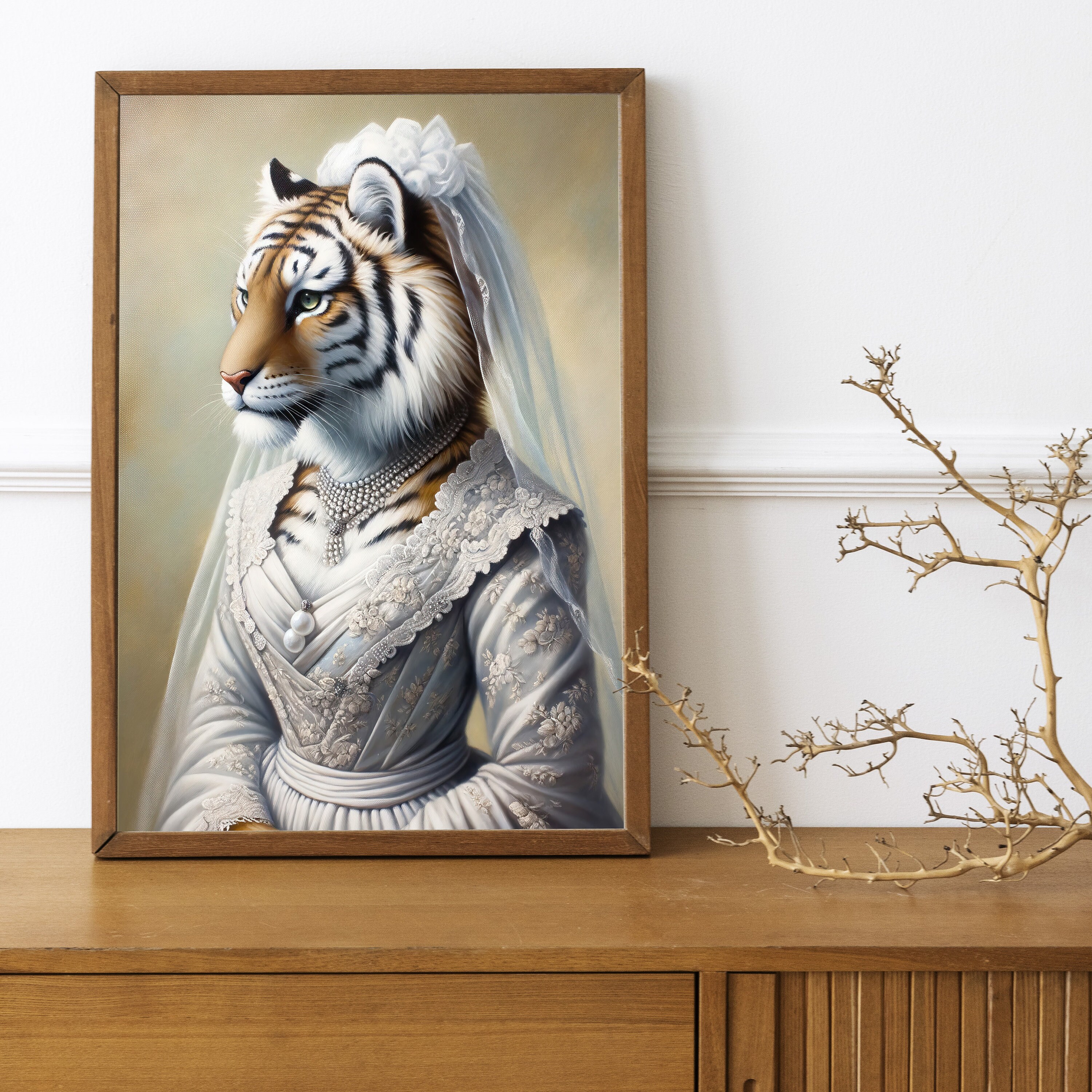 Portrait of a Tigress Wearing a Wedding Dress, Animal Wall Decor ...