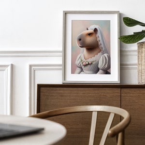 Portrait of a Capybara Wearing a Wedding Dress, Animal Wall Decor ...