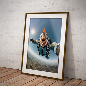 Photograph of a Skydiving Chicken in Free Fall, Epic Wall Art, Animal ...
