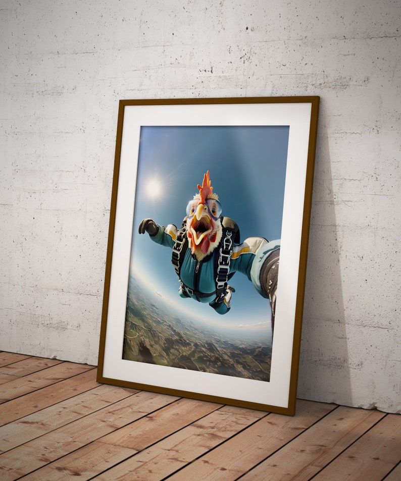 Photograph of a Skydiving Chicken in Free Fall, Epic Wall Art, Animal ...