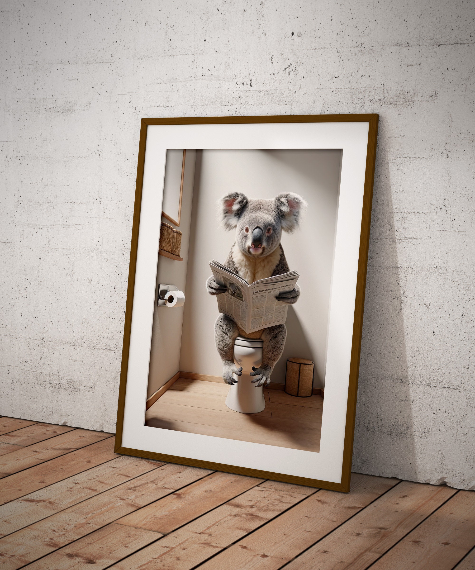 Photograph of a Koala Reading the Newspaper on the Toilet, Funny ...