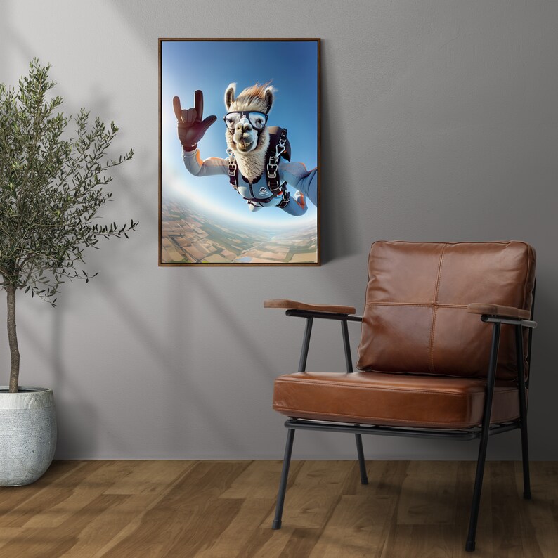 Photograph of a Skydiving Llama in Free Fall, Epic Wall Art, Animal ...