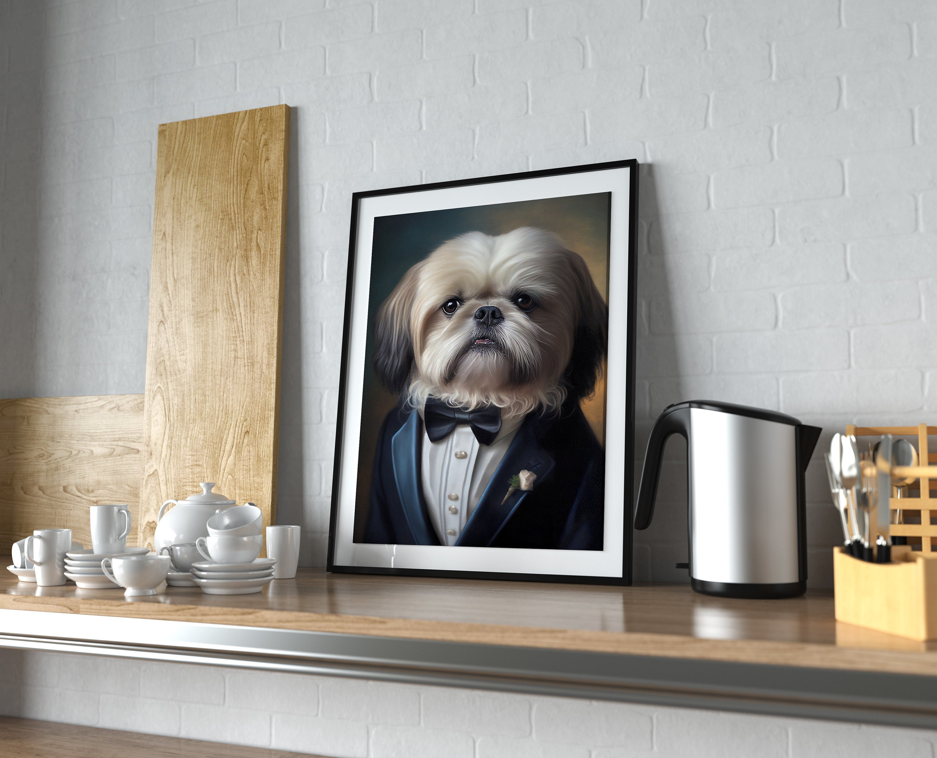 Portrait of a Shih-tzu in a Tuxedo, Animal Wall Decoration, Shih-tzu ...