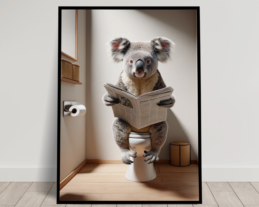 Photograph of a Koala Reading the Newspaper on the Toilet, Funny ...