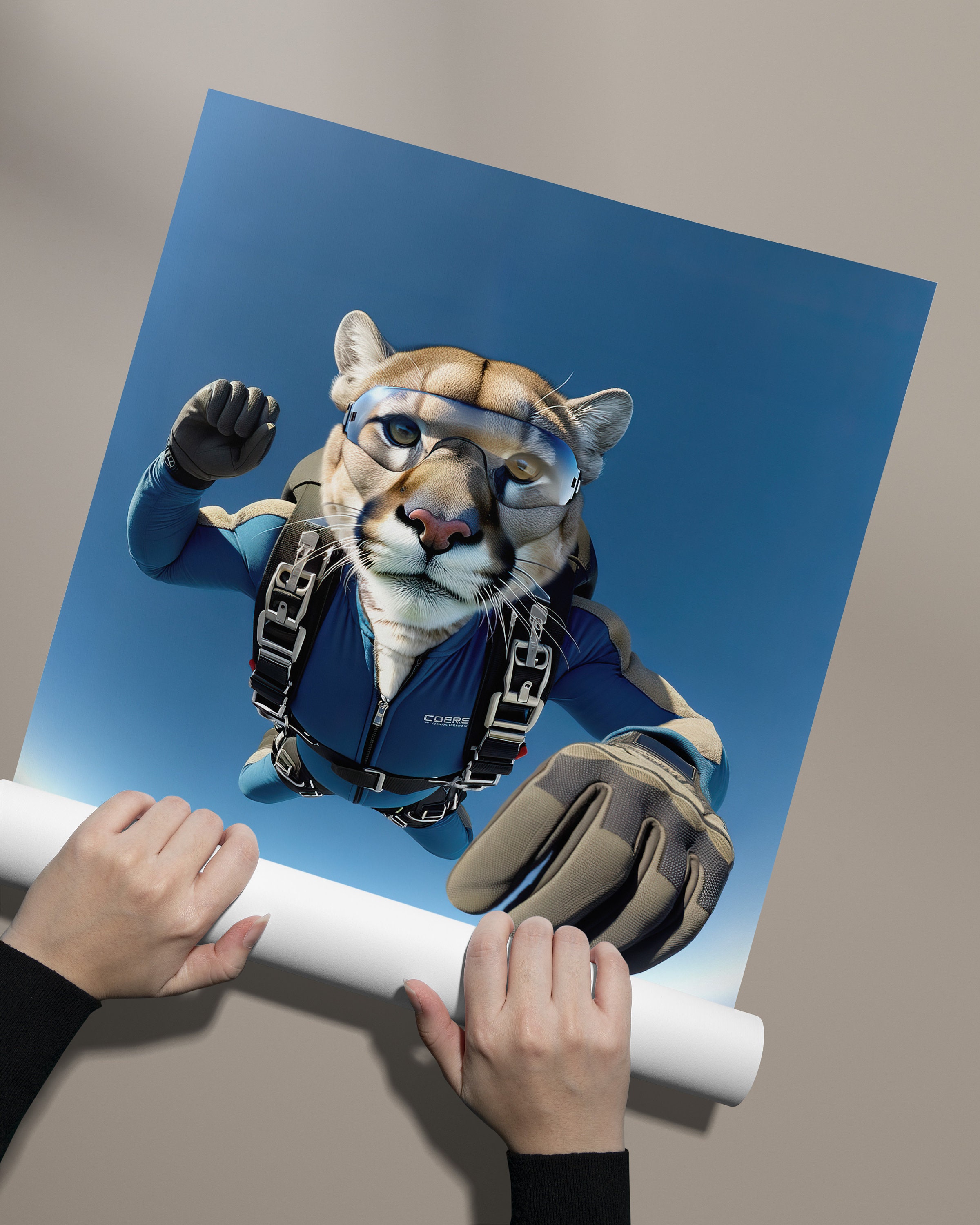 Photograph of a Skydiving Puma in Free Fall, Epic Wall Art, Animal ...
