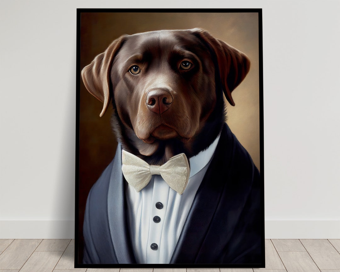 Portrait of a Labrador Chocolate in a Tuxedo, Animal Wall Decoration ...