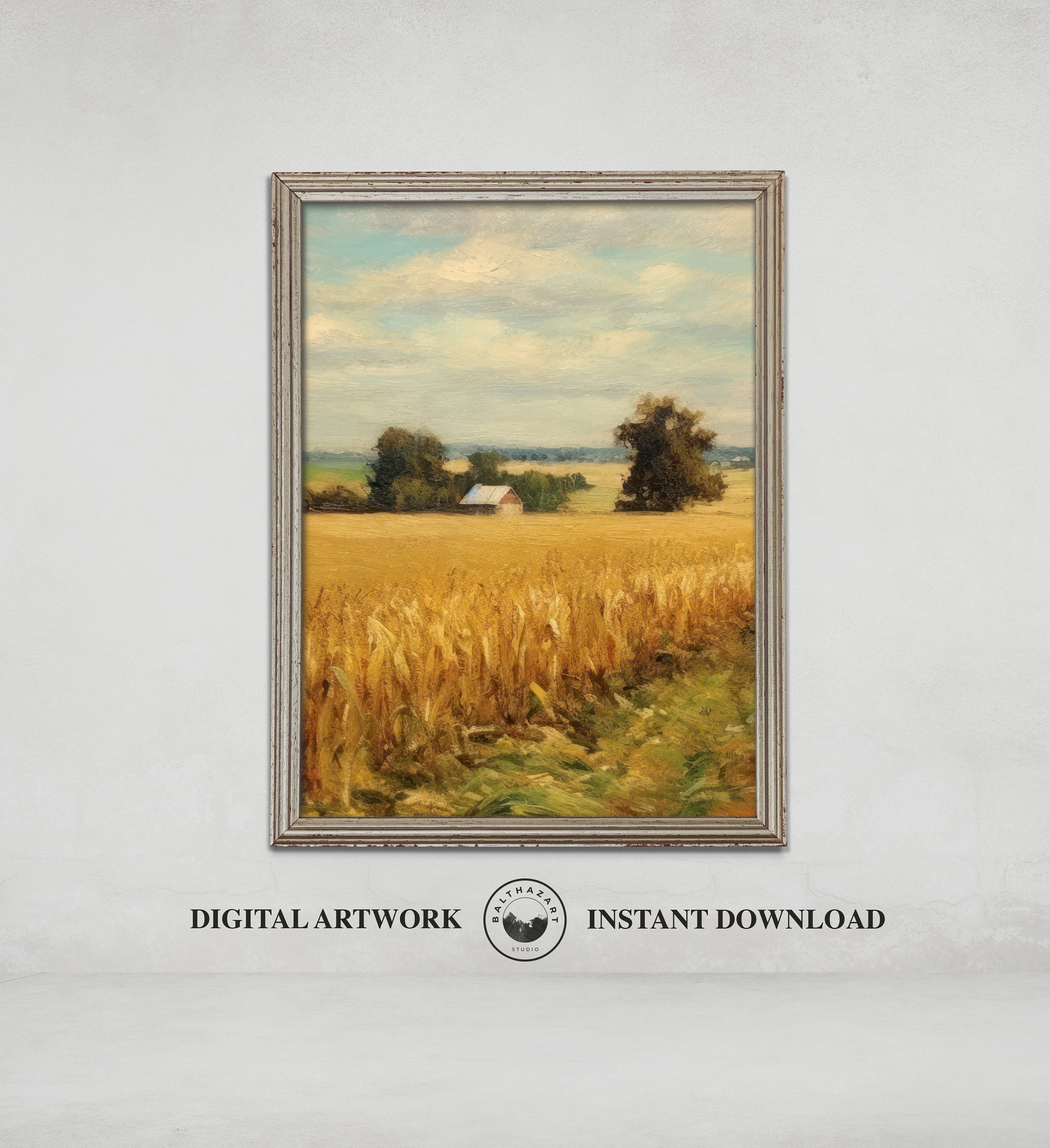 Trio of Printable Oil Paintings: Cornfield Landscape, Vintage American Landscape Art Print ...