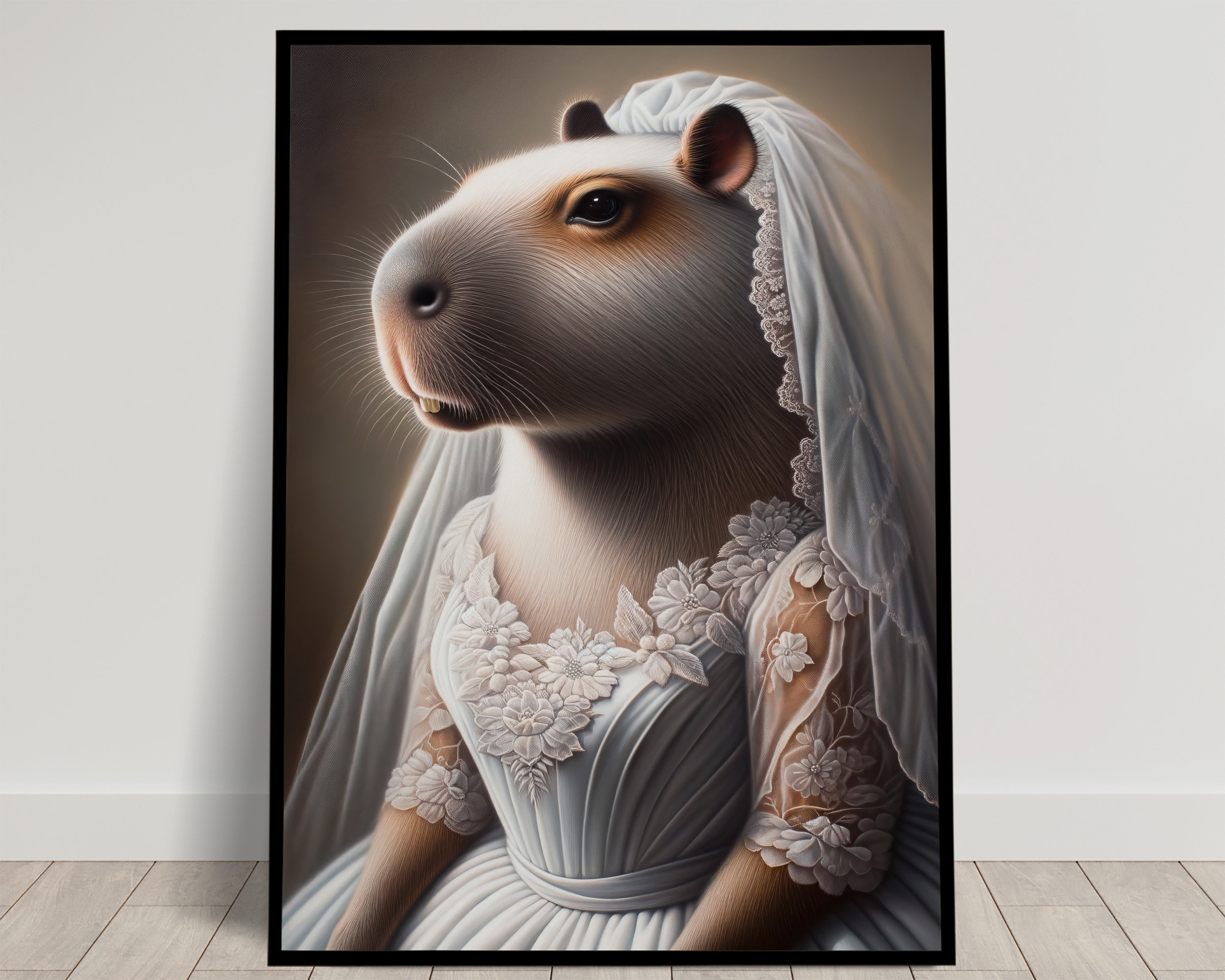 Portrait of a Capybara Wearing a Wedding Dress, Animal Wall Decor ...