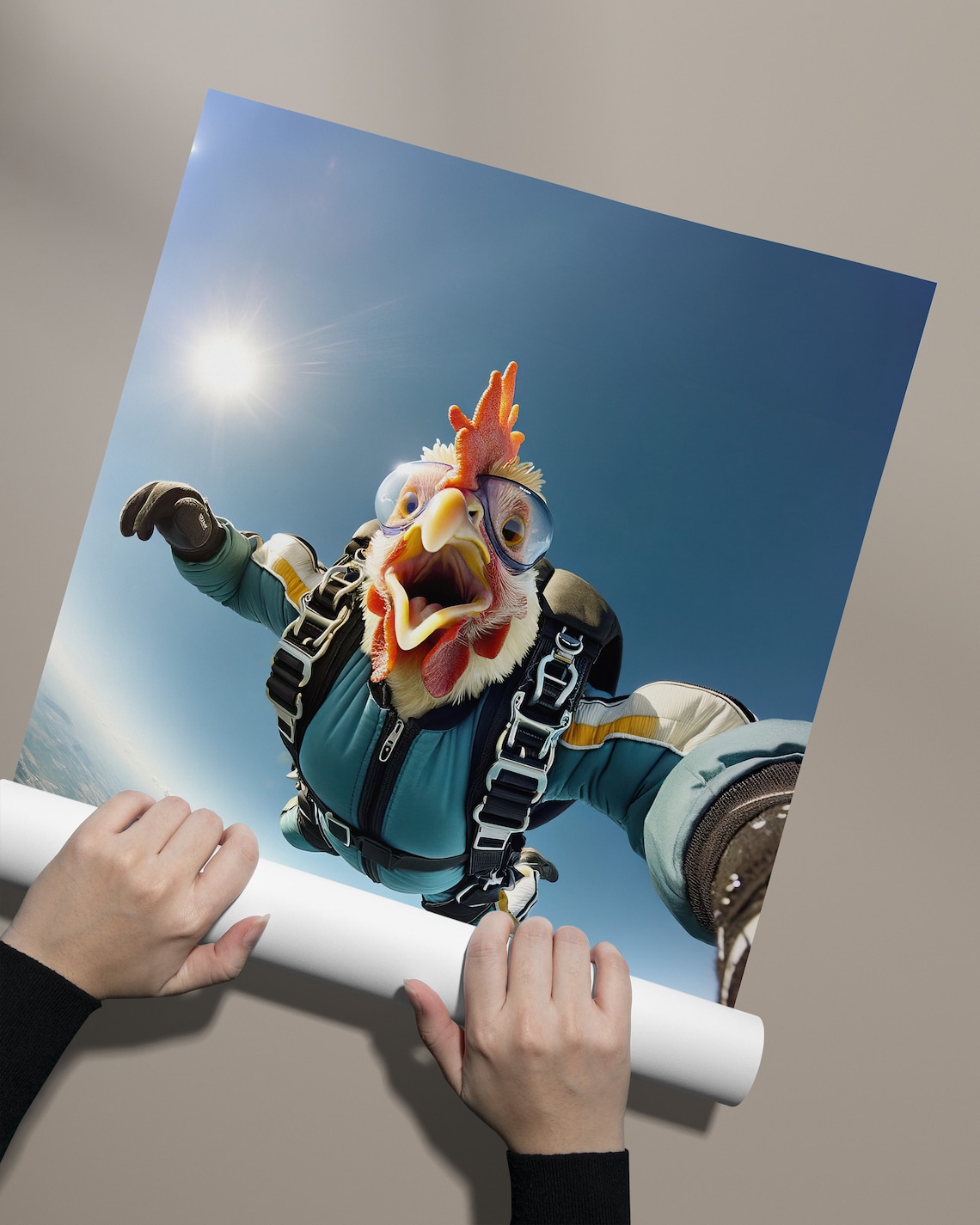 Photograph of a Skydiving Chicken in Free Fall, Epic Wall Art, Animal ...