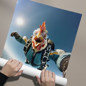 Photograph of a Skydiving Chicken in Free Fall, Epic Wall Art, Animal ...