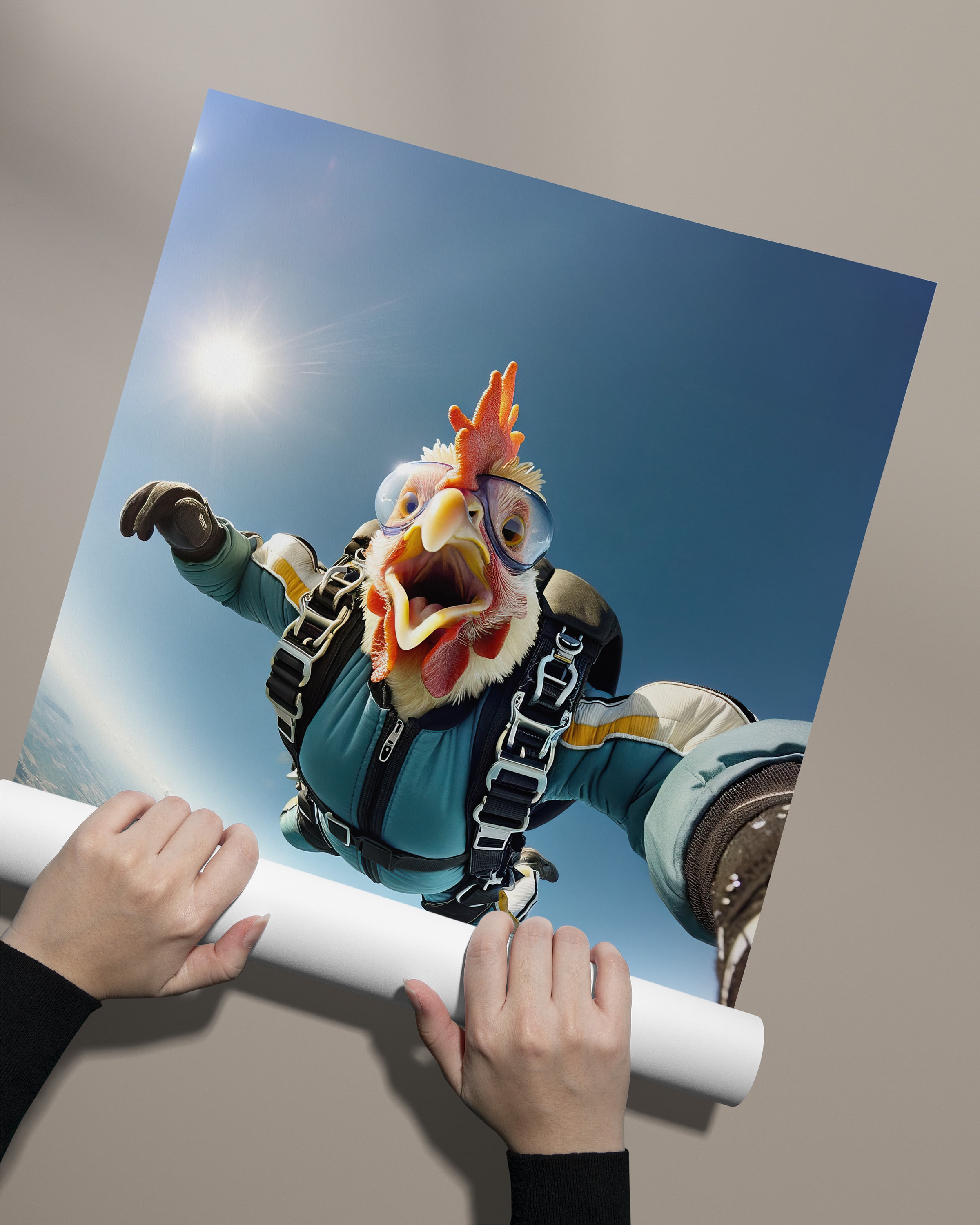 Photograph of a Skydiving Chicken in Free Fall, Epic Wall Art, Animal Print, Free Fall Poster ...
