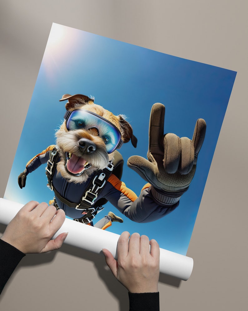 Photograph of a Skydiving Border Terrier, Epic Wall Art, Animal Print ...
