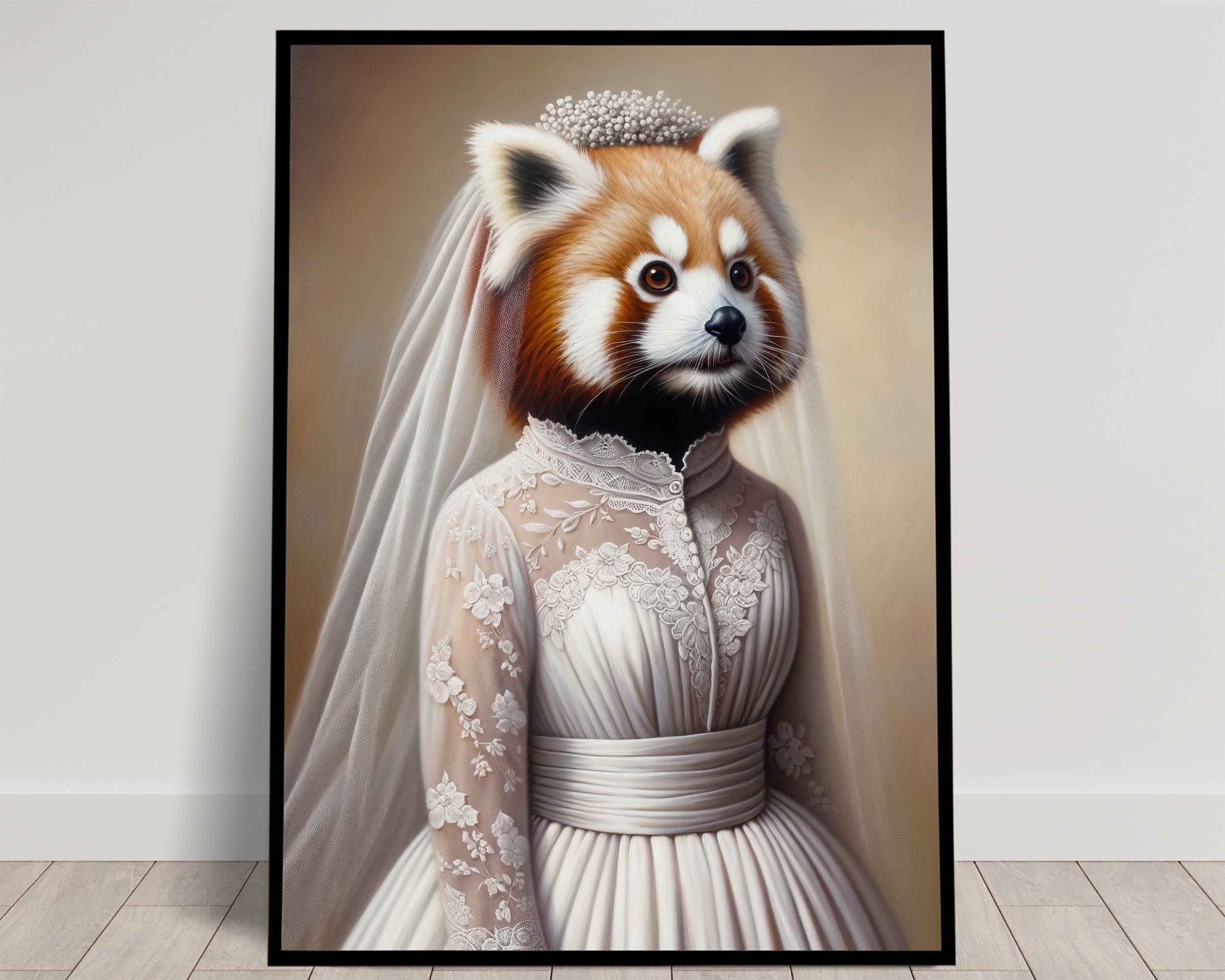 Portrait of a Red Panda Wearing a Wedding Dress Animal Wall - Etsy