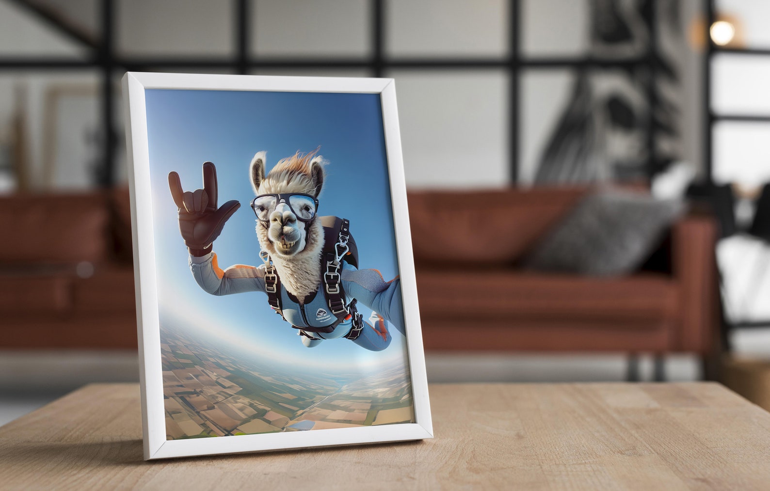 Photograph of a Skydiving Llama in Free Fall, Epic Wall Art, Animal ...