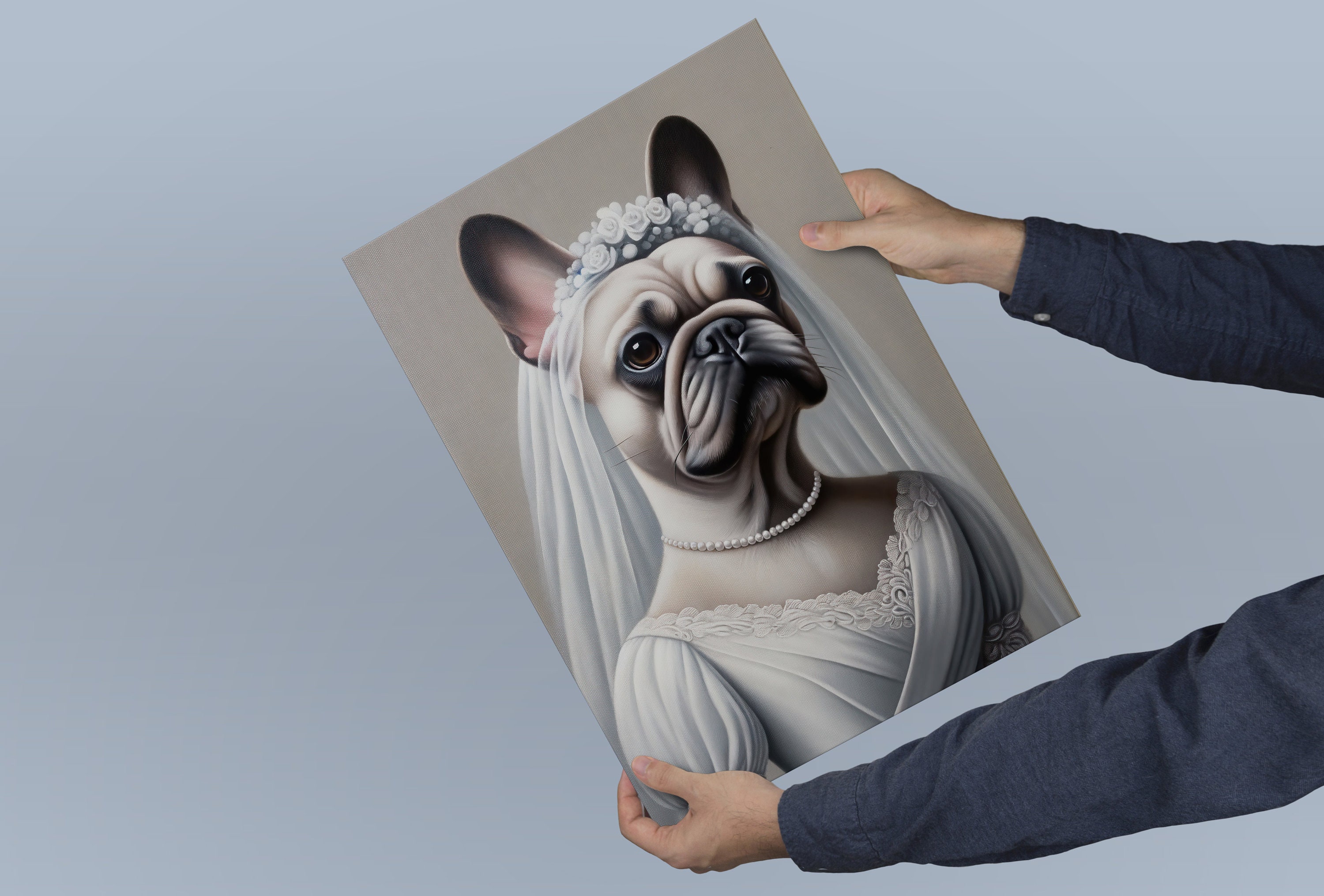 Portrait of a French Bulldog Wearing a Wedding Dress, Animal Wall Decor ...