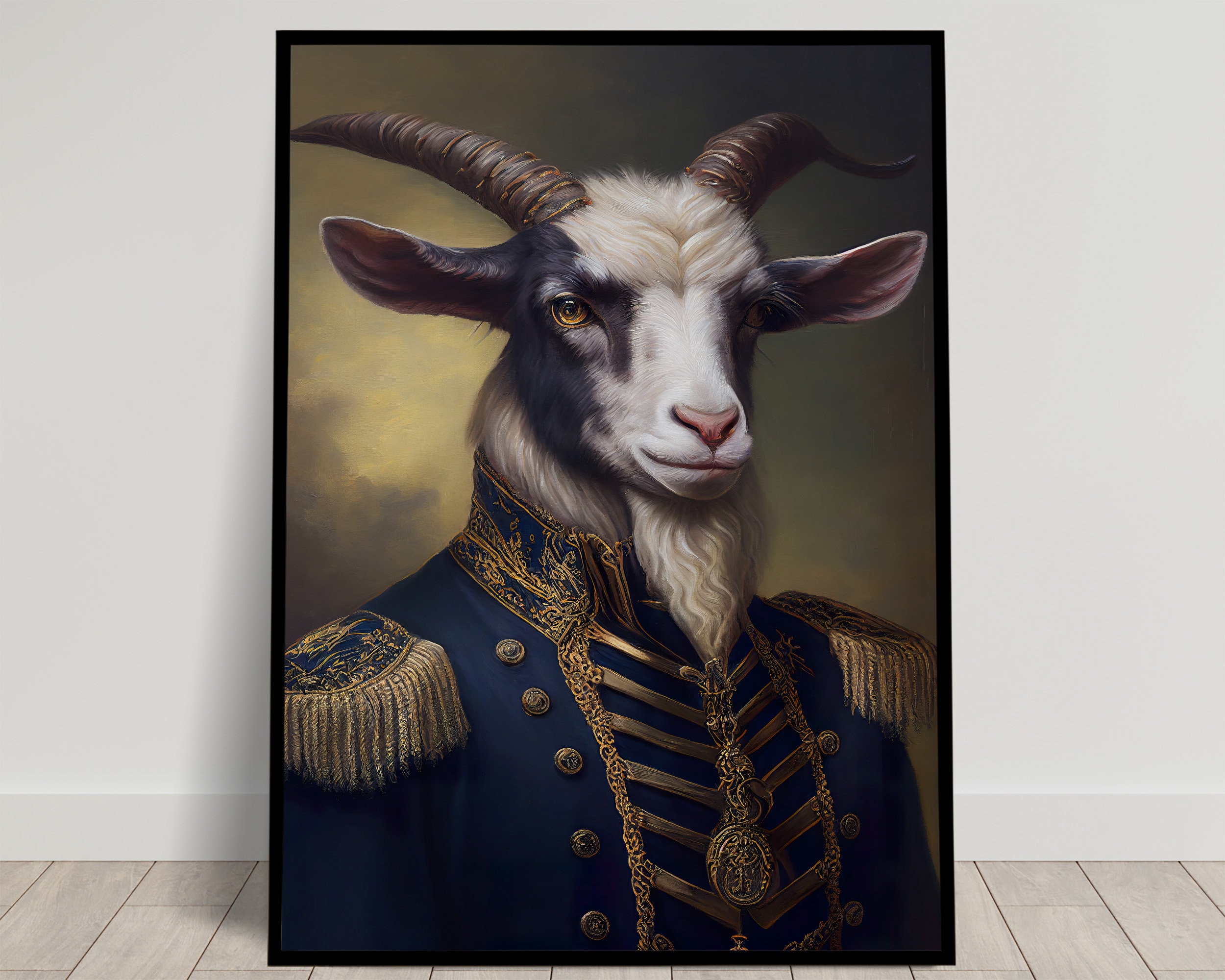 Portrait of a Goat in Military Uniform, Animal Wall Decor, Hero Goat ...